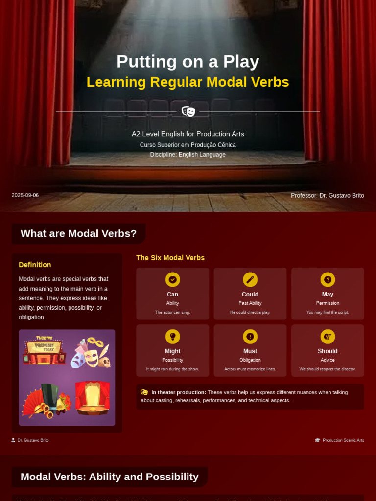 Putting On A Play - Learning Regular Modal Verbs | PDF | Verb | Theatre