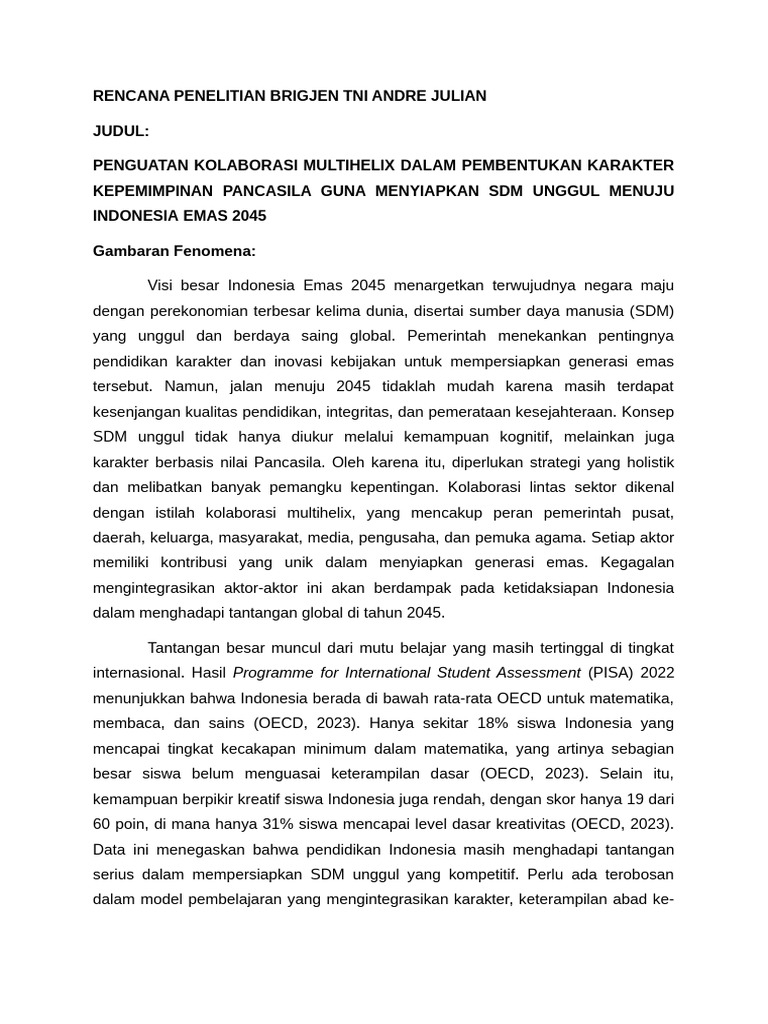 Rencana Penelitian Brigjen TNI Andre Julian | PDF