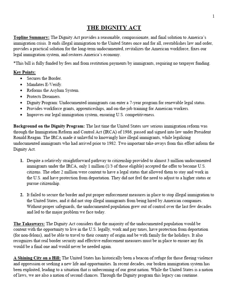 Dignity Act: Comprehensive Immigration Reform | PDF | Illegal ...