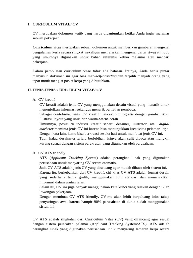 Materi Curiculum Vitae CV | PDF