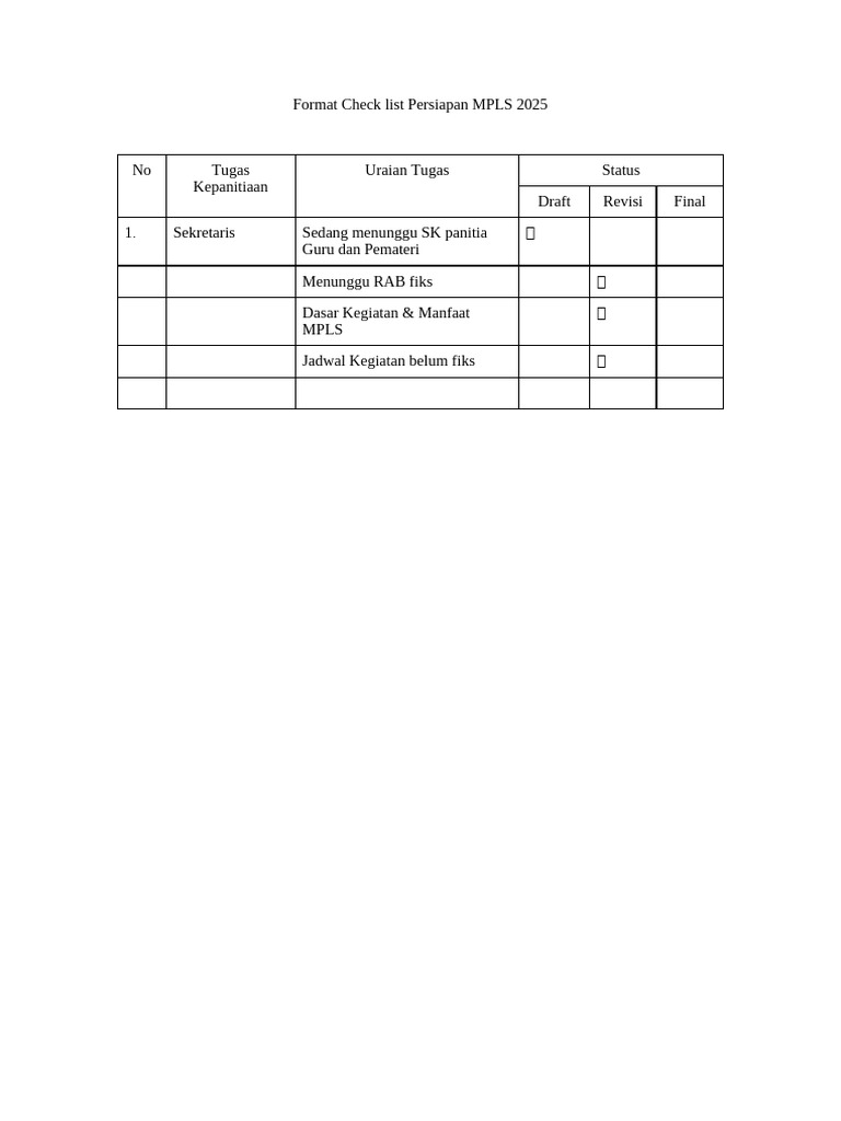 Format Check List Salinan | PDF