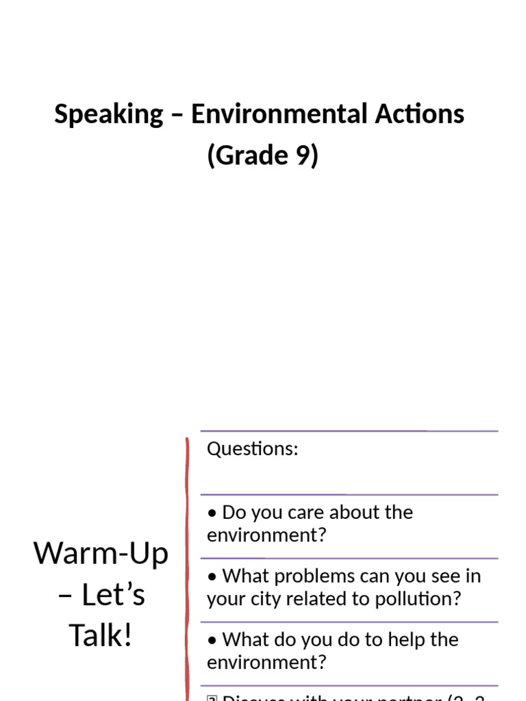 Grade 9 Environmental Speaking Activities | PDF | Recycling | Waste