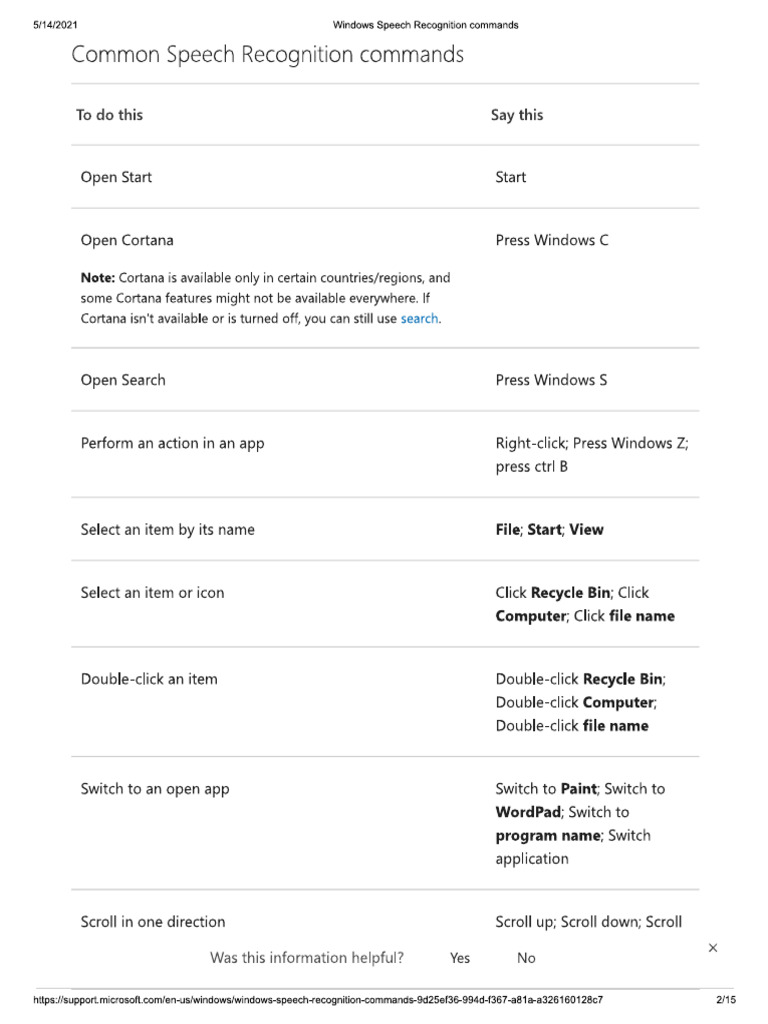 Commands For Voice Recognition | PDF