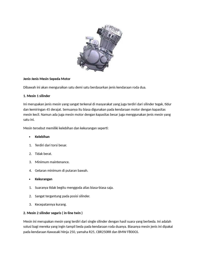 Jenis Mesin Sepeda Motor dan Fungsinya | PDF