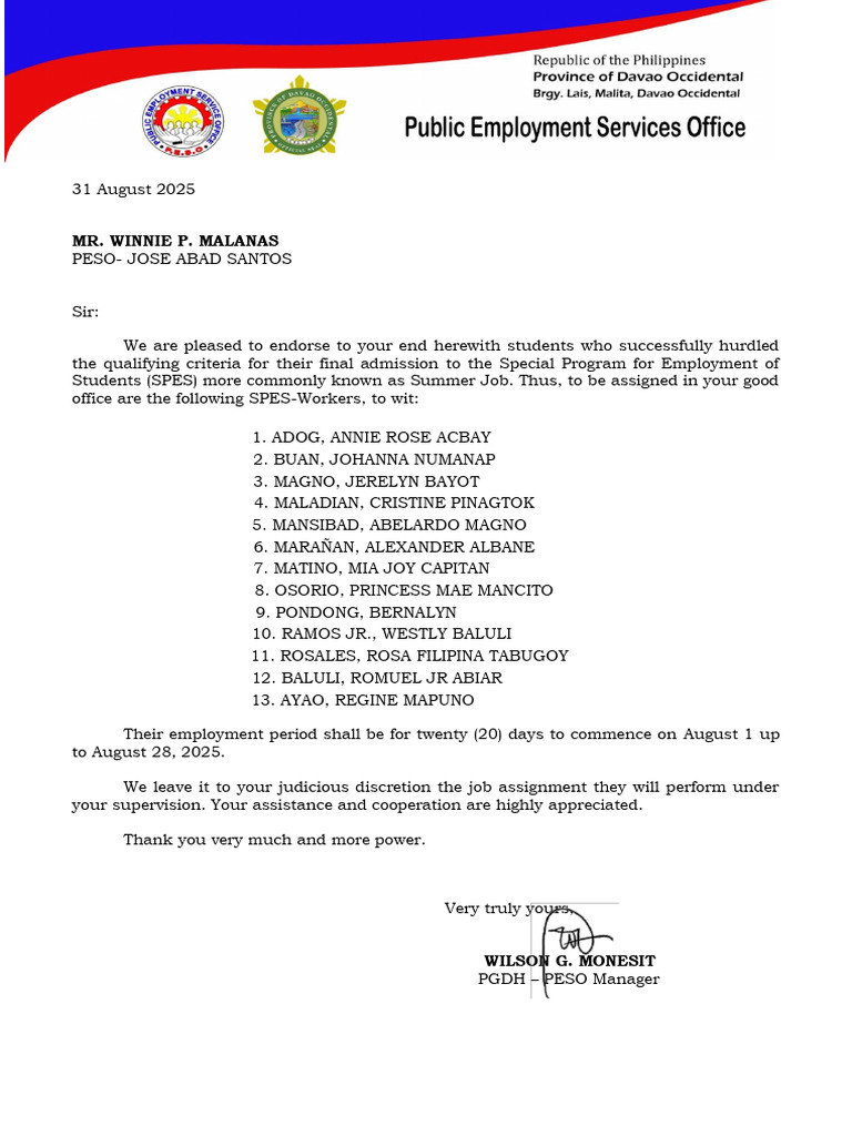 Letter of Endorsement For SPES 2025 | PDF