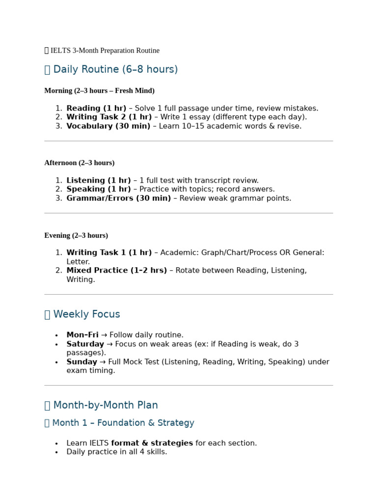 IELTS 3-Month Study Plan Guide | PDF