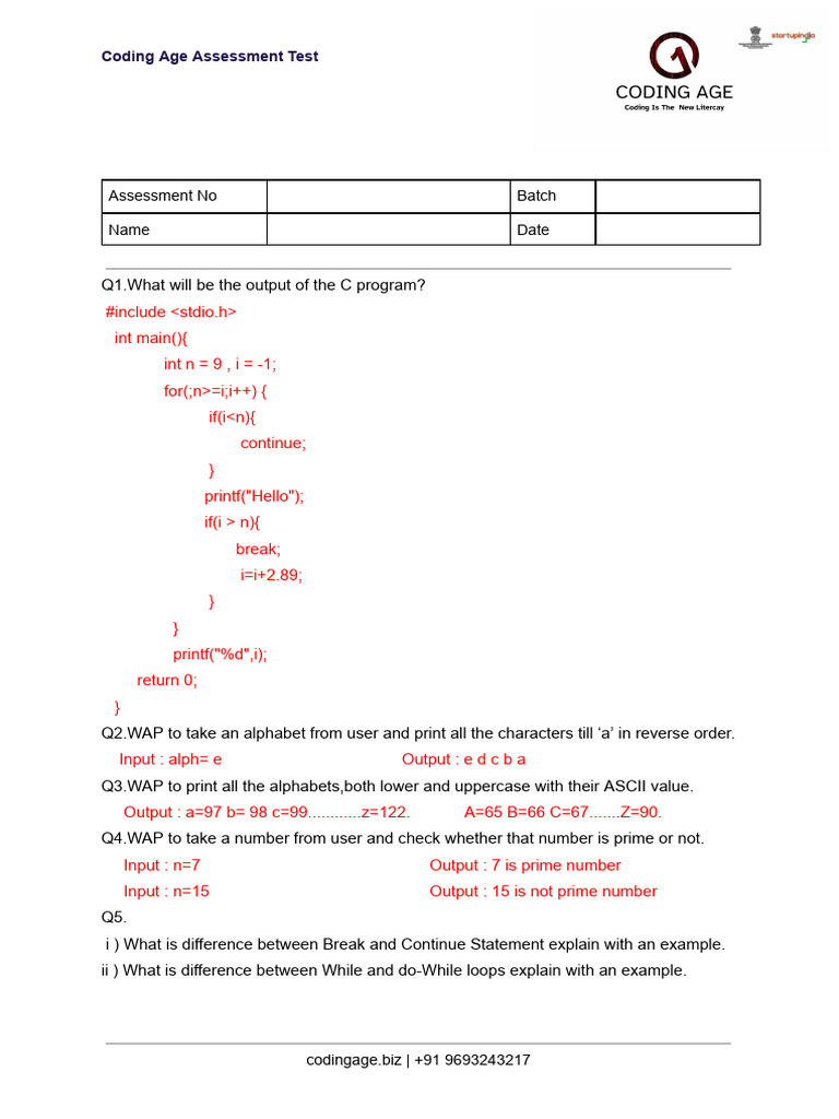 Loops 2nd Test Question | PDF