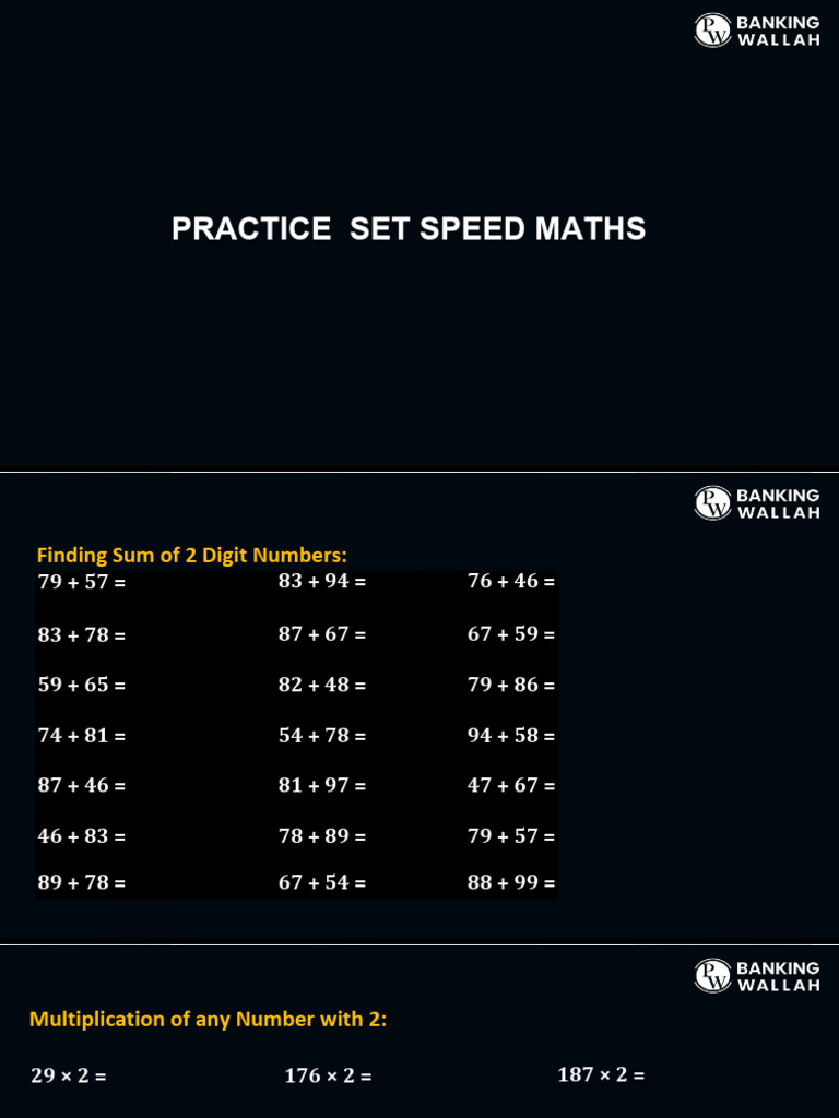 Speed Maths Practice Set | PDF