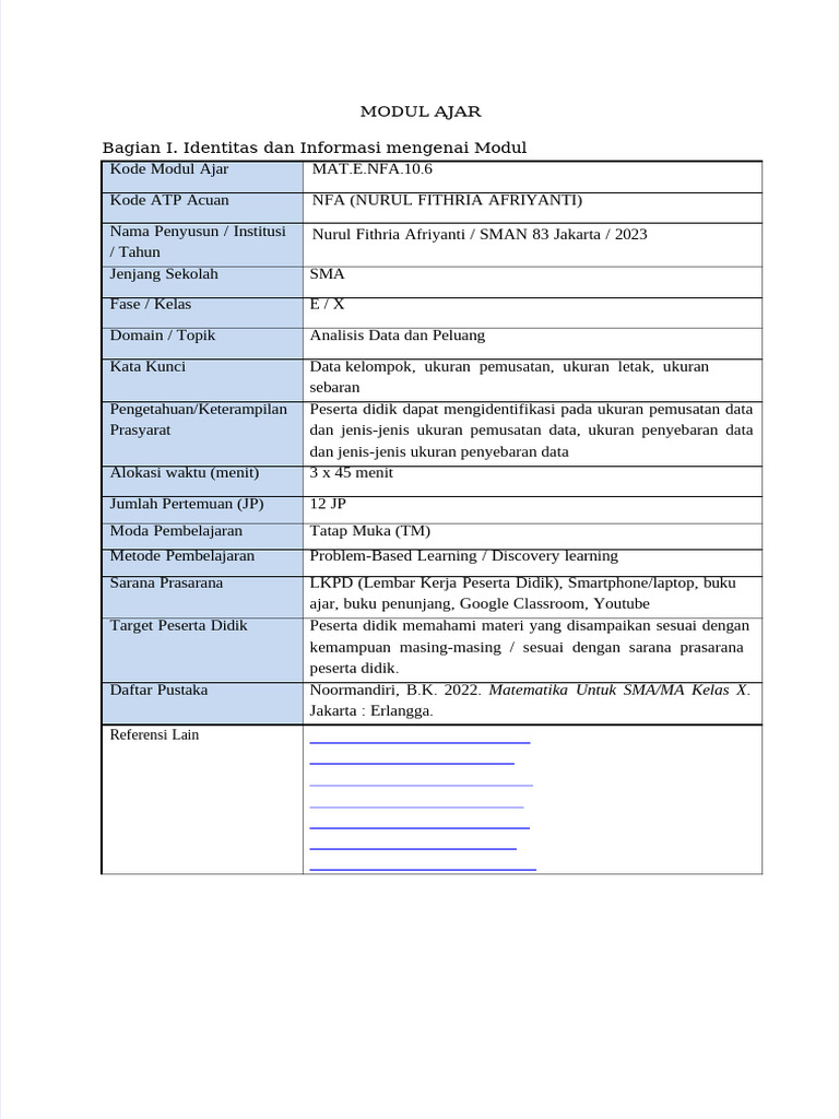 Modul Ajar Statistika SMA 2023 | PDF