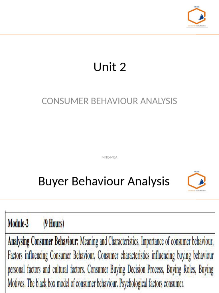 MKG Unit 2 - Consumer Behaviour Analysis | PDF | Consumer Behaviour | Behavior