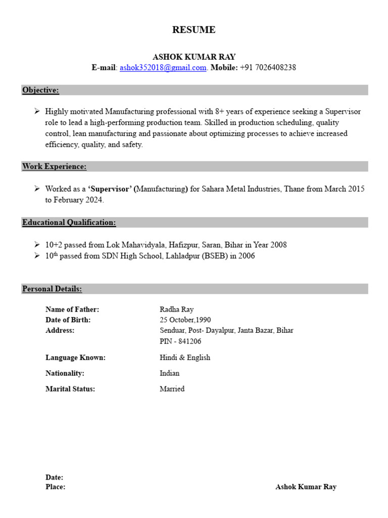 Ashok Ray Resume | PDF