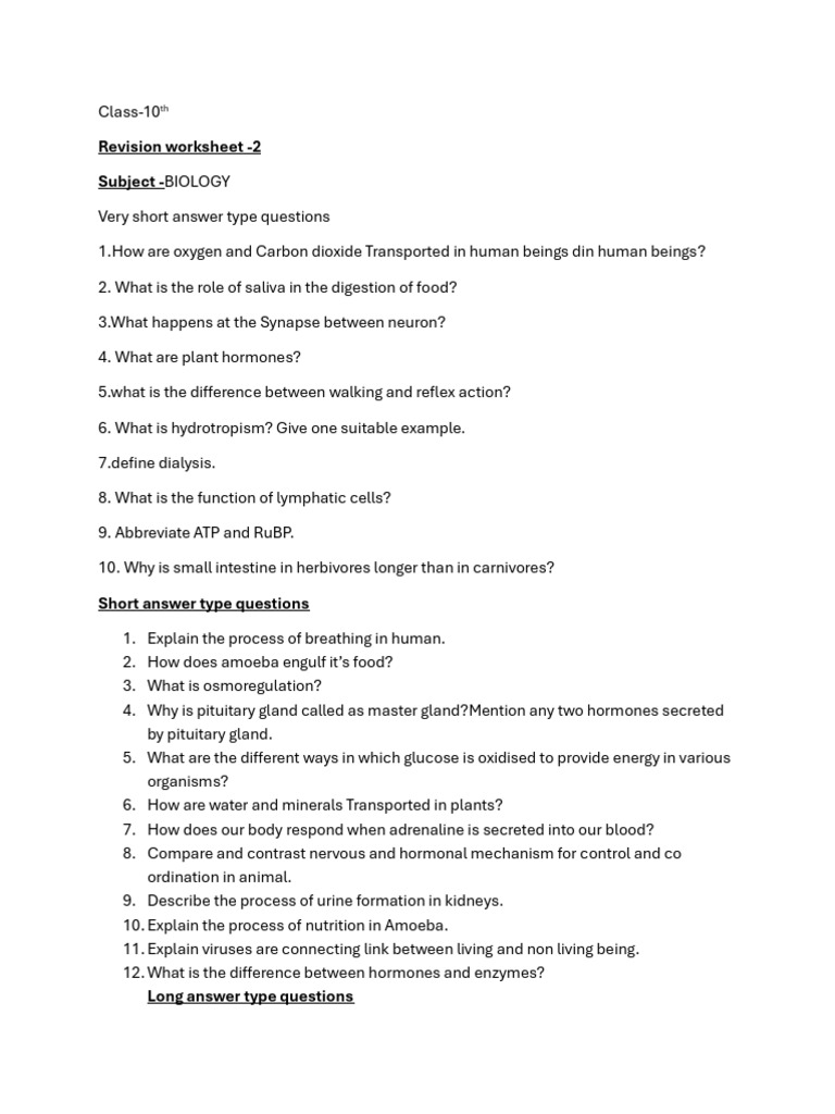Class - 10th Revision Worksheet - 2 | PDF