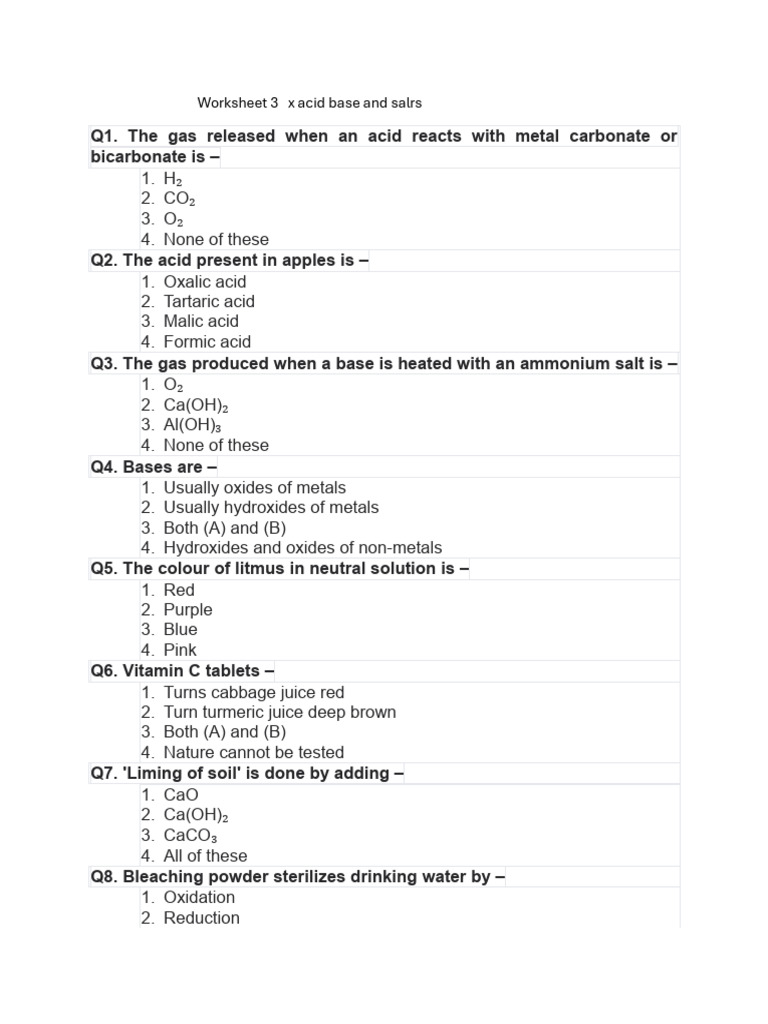 Acid-Base Reactions Worksheet | PDF | Acid | Sodium Carbonate
