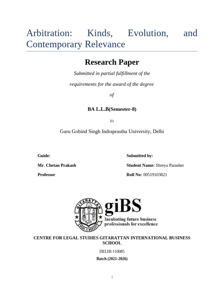 Shreya Parasher_ research paper | PDF | Arbitration | Alternative ...