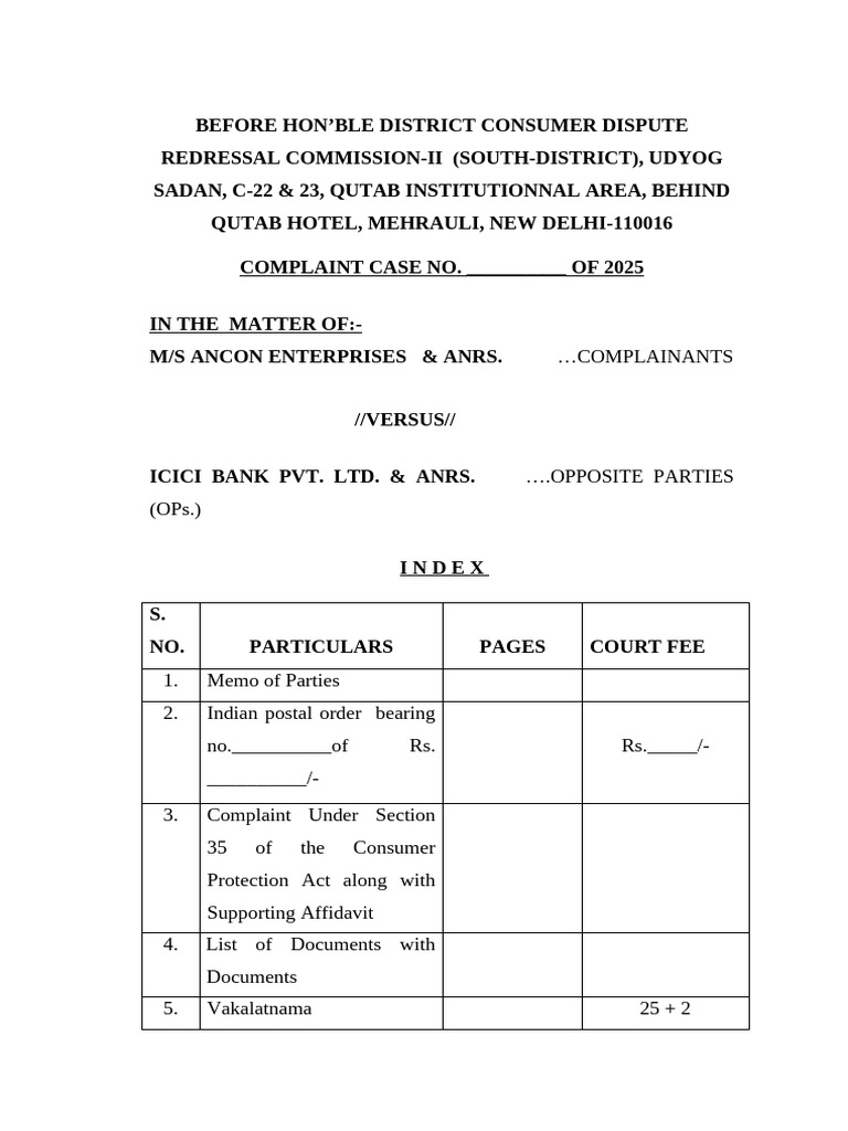 Final Consumer Complaint of Ancon Enterprises vs. Icici Bank Pvt. Ltd ...