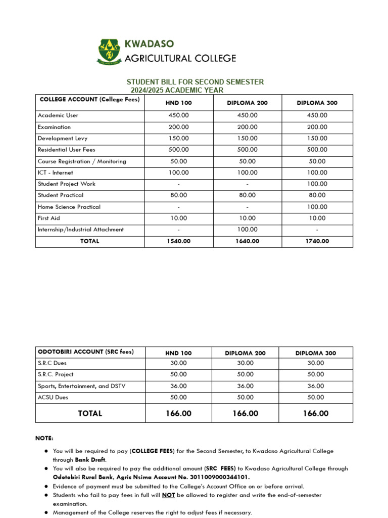 Regular Students Bill 2024 2025 Second Semester | PDF