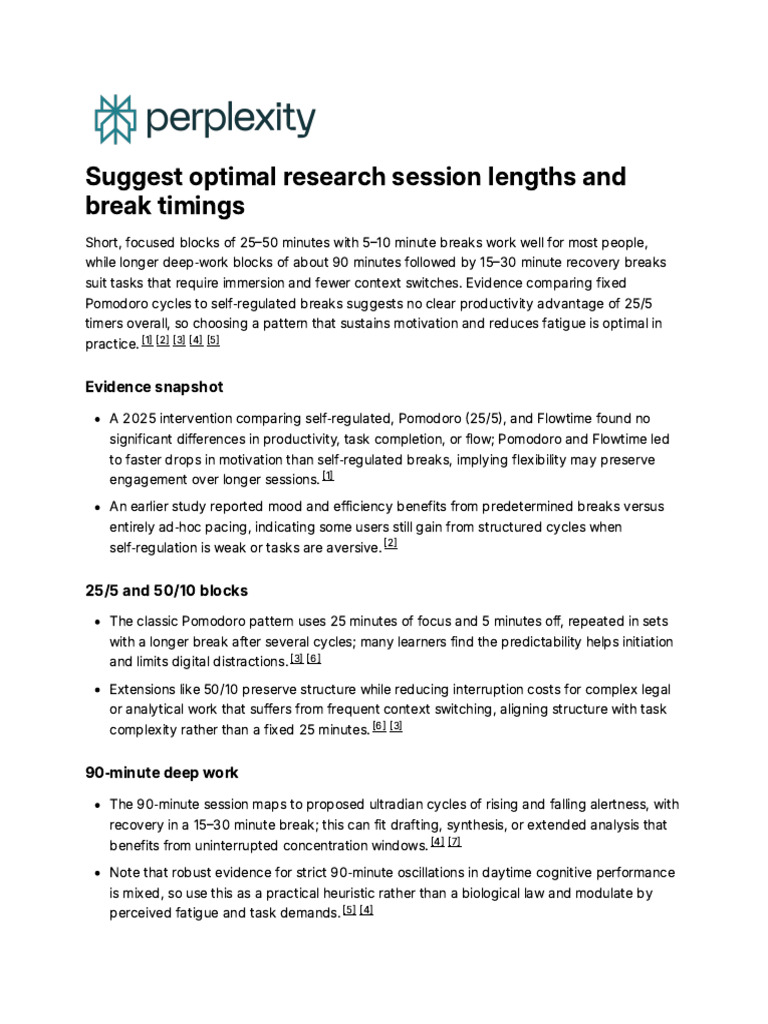Suggest Optimal Research Session Lengths and Break | PDF | Attention ...