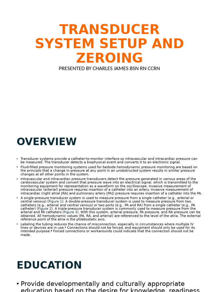 Transducer Setup and Zeroing Guide | PDF | Hemodynamics | Intravenous ...