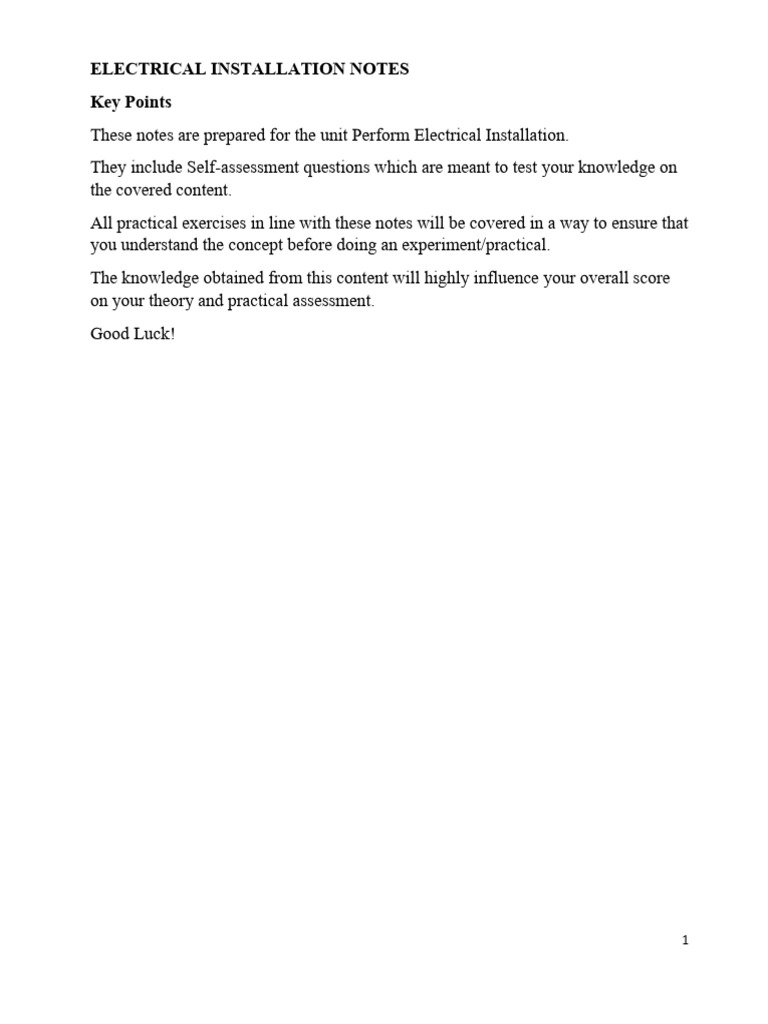 Electrical Installation Notes Complete | PDF | Pencil | Calibration