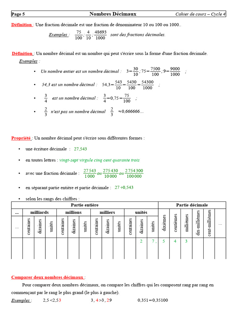 Nombres Décimaux en Cycle 4 | PDF | Décimal | Mathématiques discrètes