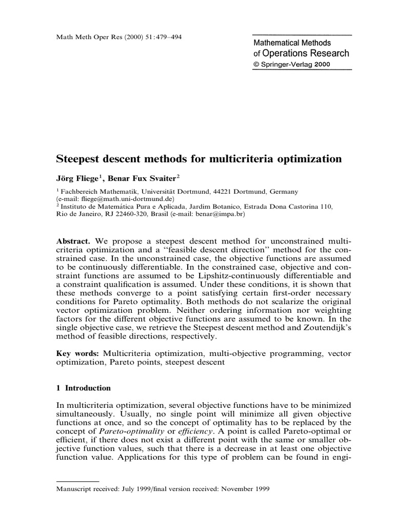 Steepest Descent Methods For Multicriteria Optimization | PDF ...