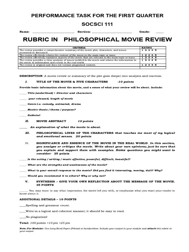 Rubric Criteria of Movie Review | PDF | Human Communication