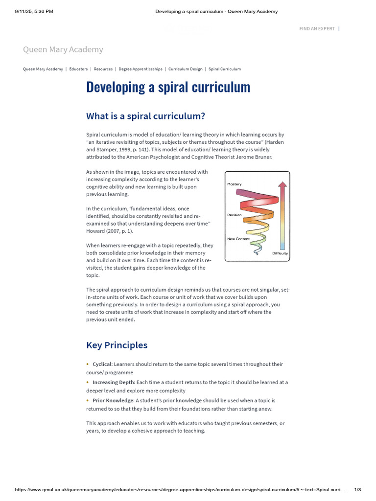 Spiral Curriculum Design Explained | PDF | Curriculum | Learning