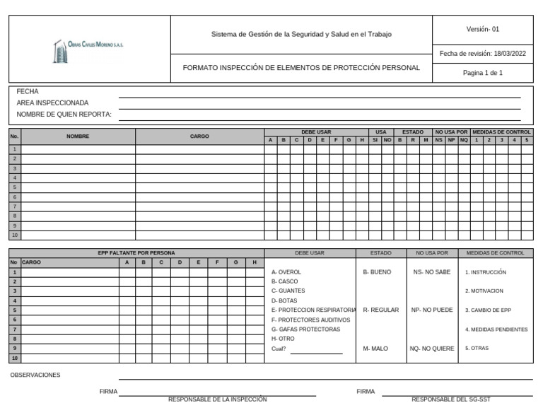 Formato Inspeccion de EPP | PDF