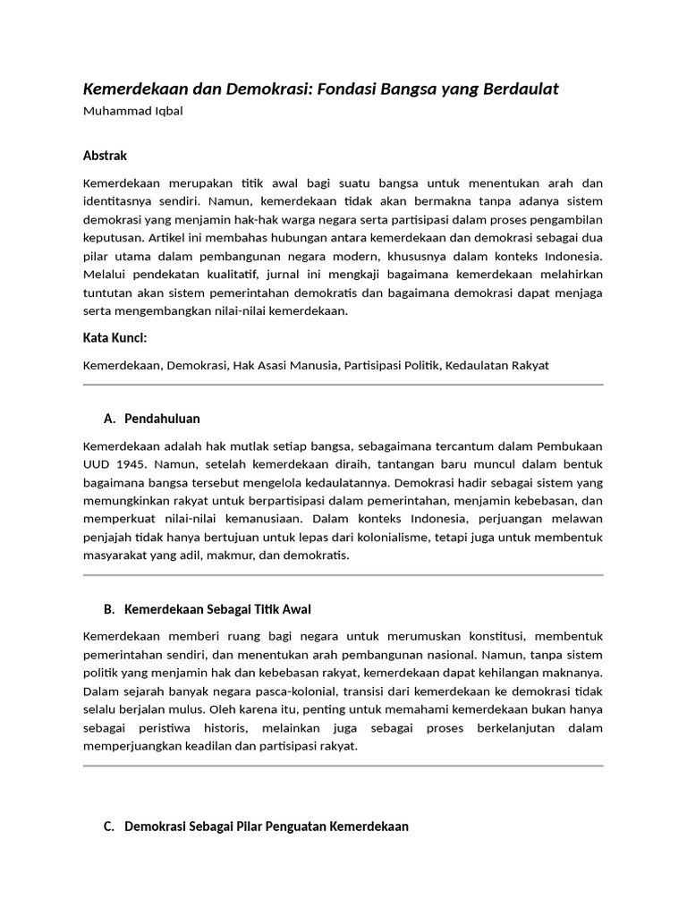 Jurnal Kemerdekaan Dan Demokrasi (MUHAMMAD IQBAL) | PDF