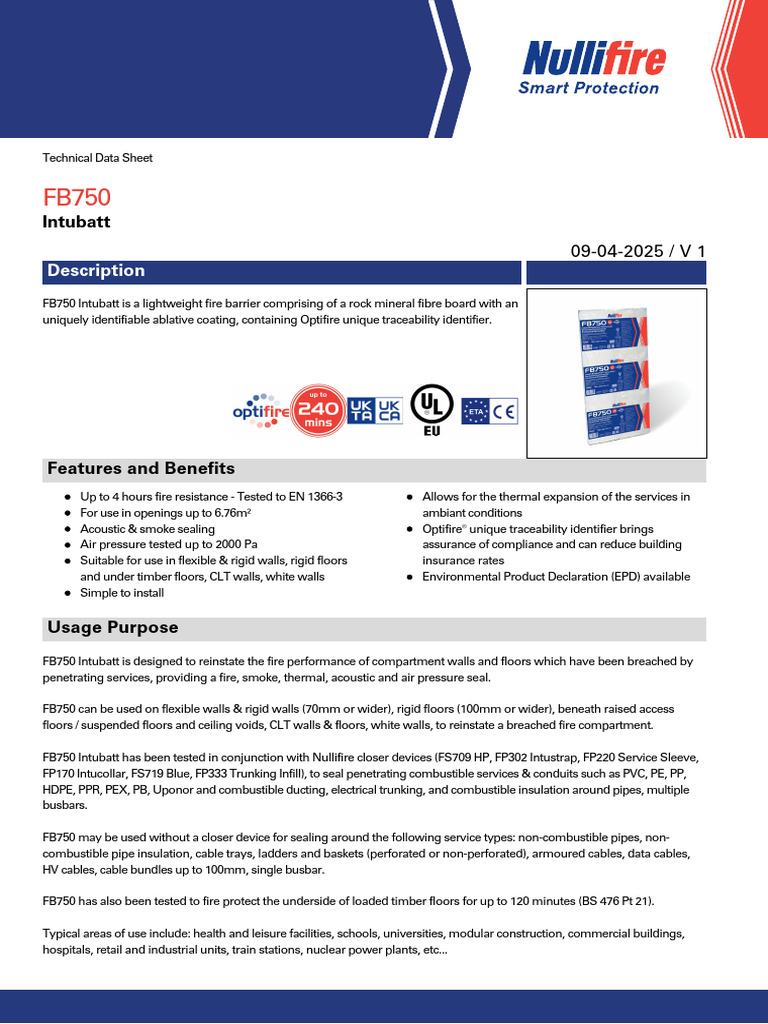 FB750 Intubatt Fire Barrier Data Sheet | PDF | Pipe (Fluid Conveyance ...