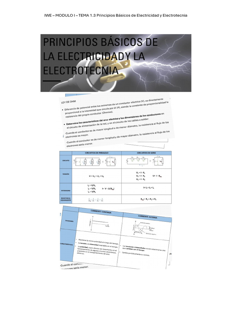 MODULO I - TEMA 1.3 Principios Básicos de Electricidad y Electrotecnia | PDF