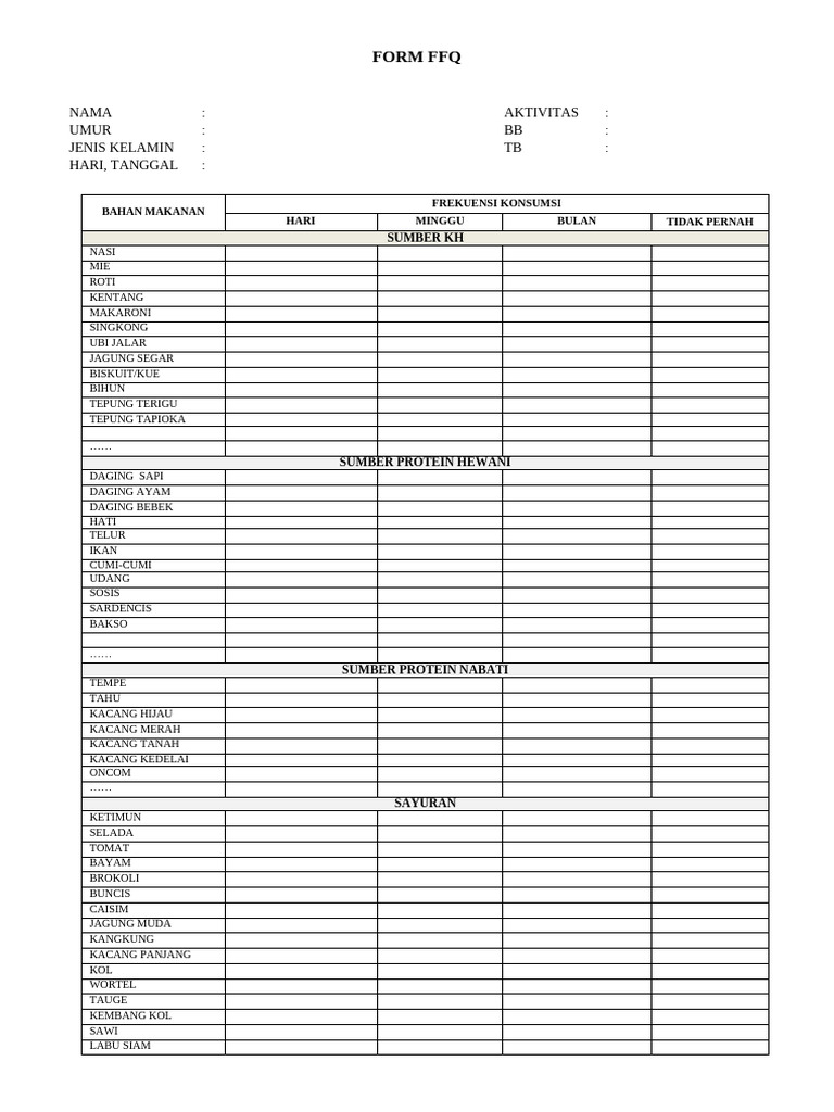 Form Ffq Fix | PDF
