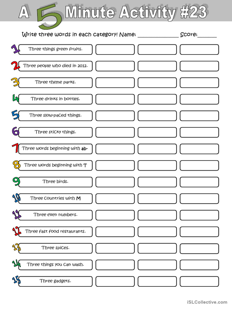 Fun Word Categories Activity Sheet | PDF