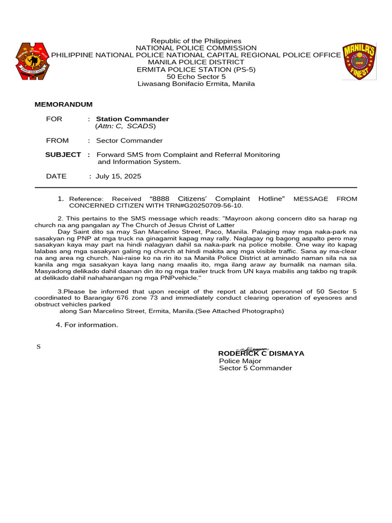Memorandum Station Commander: Attn: C, SCADS | PDF