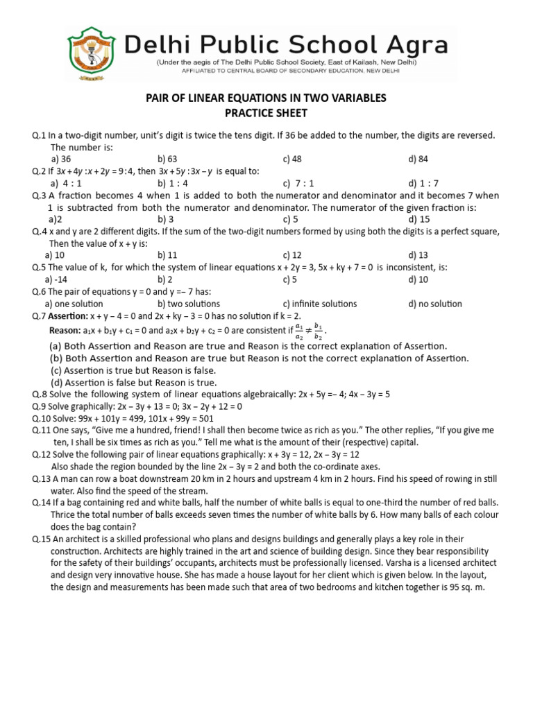 Gr10HYEWS3Pair of Linear Equations in Two Variables 2 | PDF | Equations ...