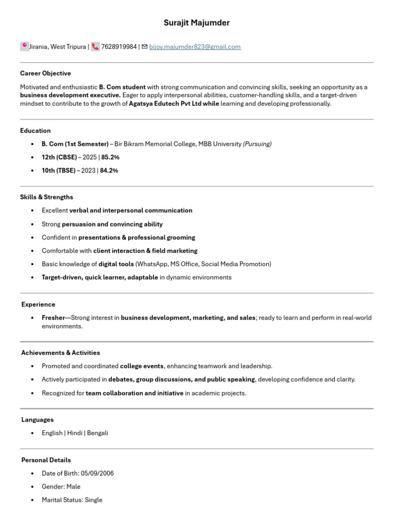 Surajit Majumder CV For BDE - Compressed | PDF