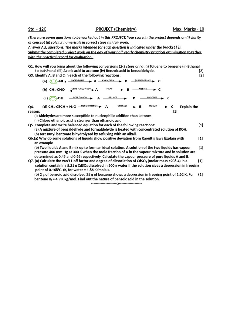 Std 12C Chemistry Project Guidelines | PDF