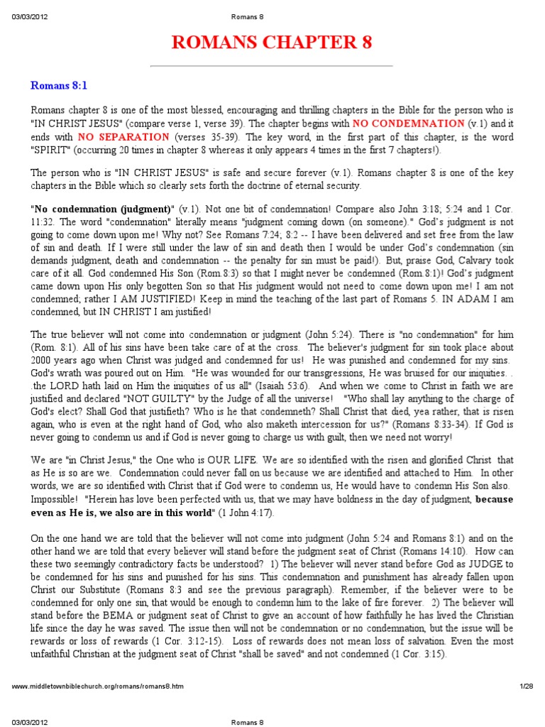 Understanding Romans Chapter 8 | PDF | Epistle To The Romans | Last ...