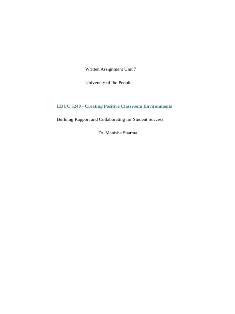 Written Assignment Unit7 | PDF | Teachers | Learning