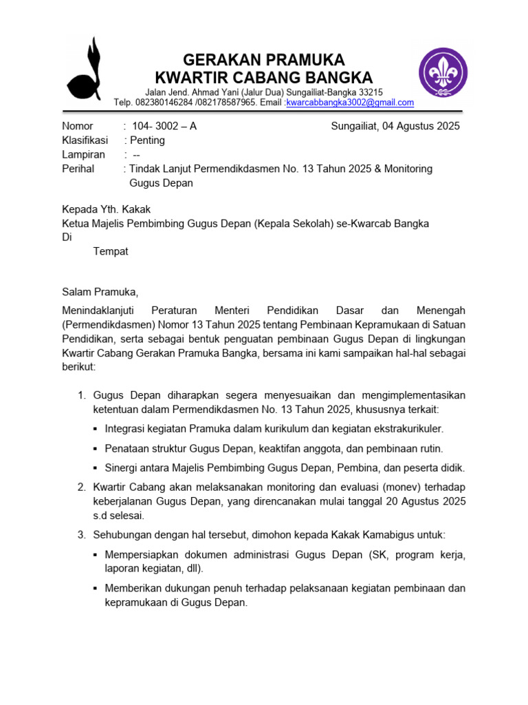 Surat Ke Gudep | PDF