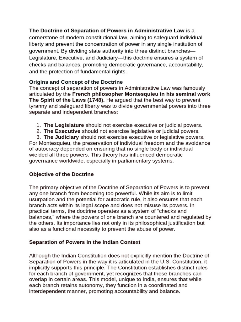 Separation of Powers in Administrative Law | PDF | Separation Of Powers ...
