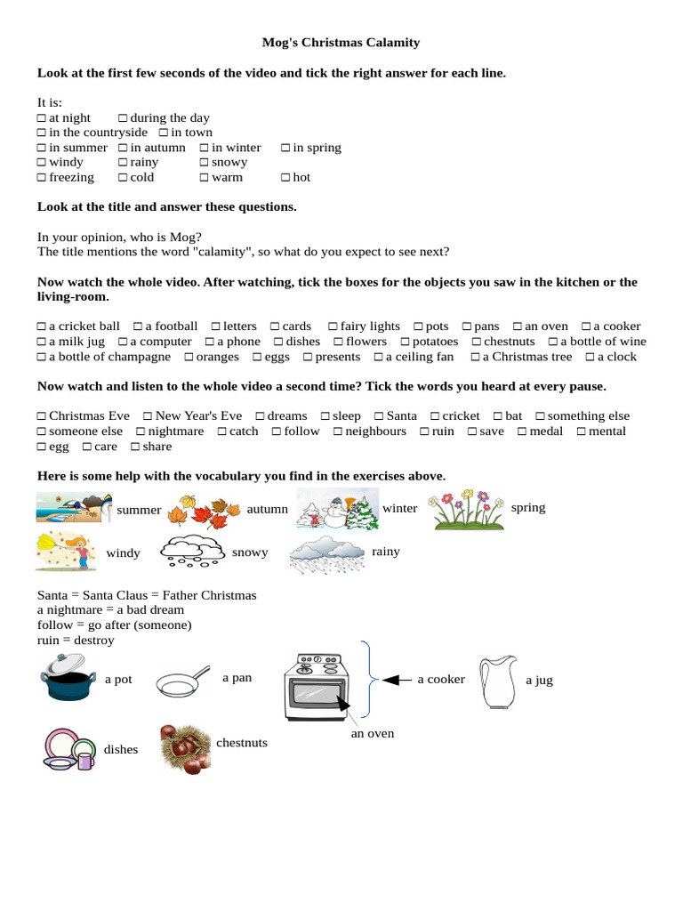 7 - Mog's Christmas Calamity - Compréhension | PDF