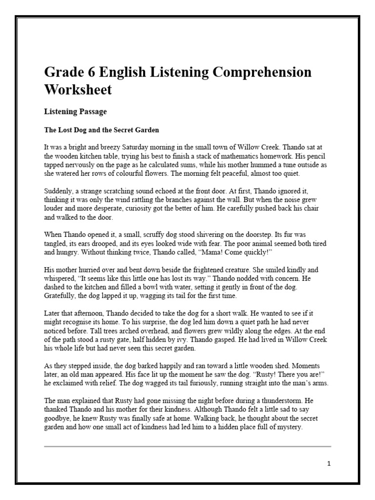 Grade 6 Listening Comprehension Activity | PDF | Word | Verb