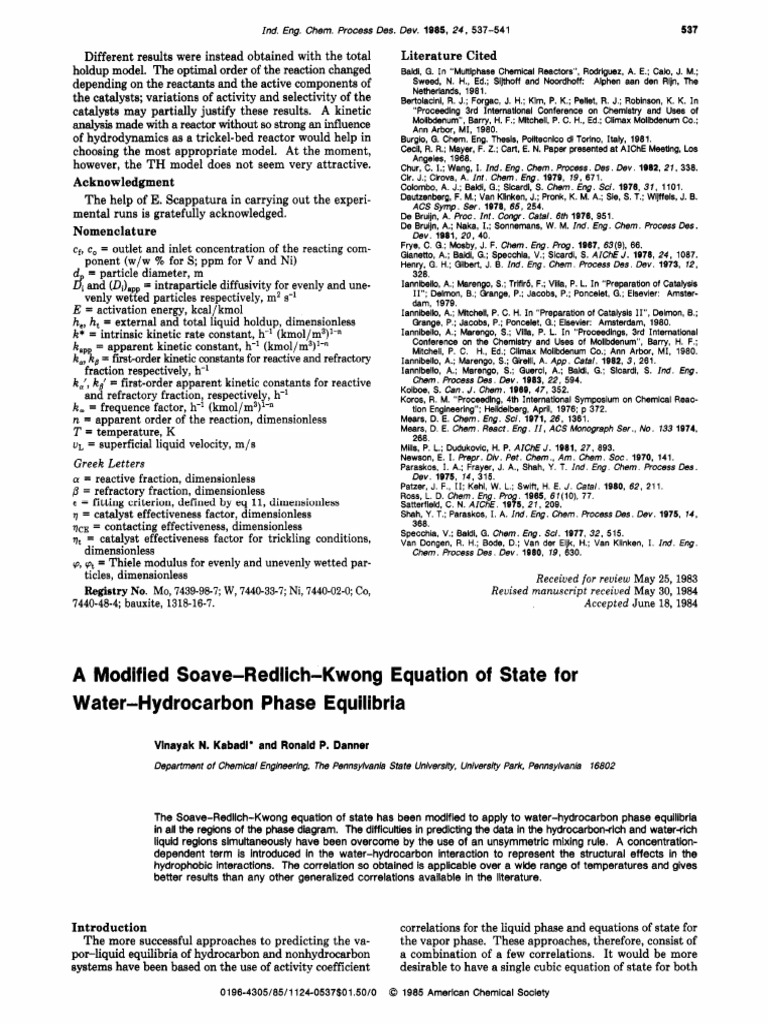 A modified Soave-Redlich-Kwong equation of state for water-hydrocarbon ...