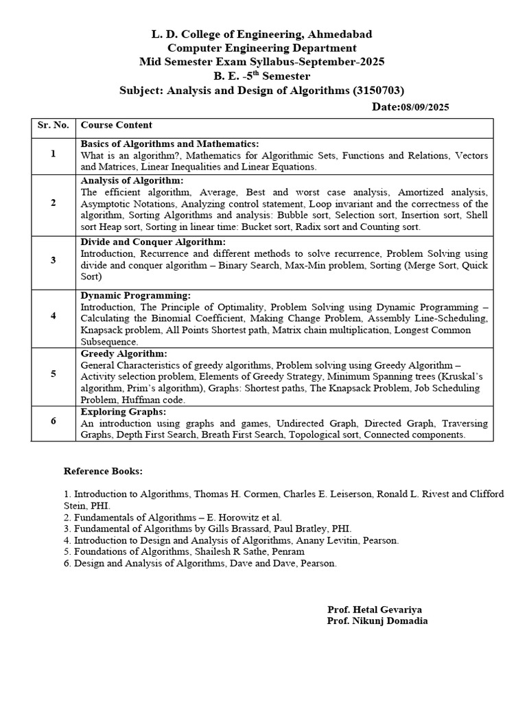 5th Semester Algorithm Design Syllabus | PDF | Dynamic Programming ...