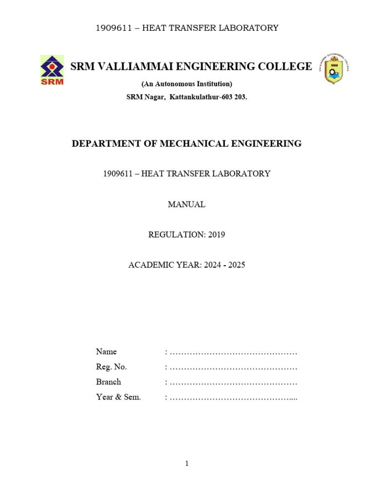 Heat Transfer Laboratory Manual | PDF | Heat Transfer | Thermal Conduction