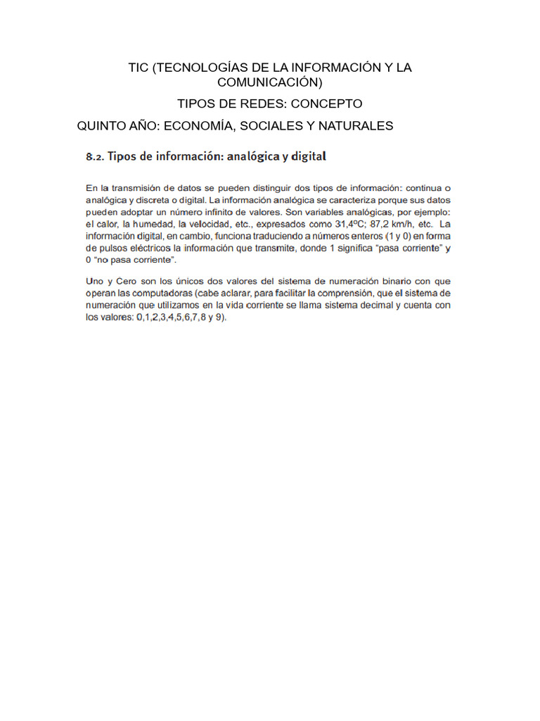 Tipos de Redes en TIC para Quinto Año | PDF