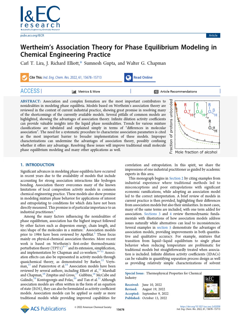 Wertheim's Theory in Phase Equilibrium Modeling | PDF | Chemical ...