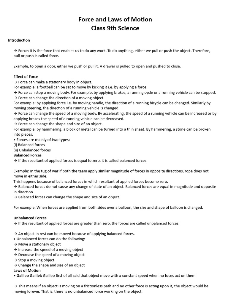 Force and Motion Concepts for 9th Grade | PDF | Force | Momentum