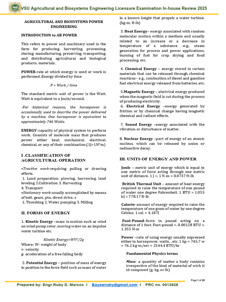AGRICULTURAL AND BIOSYSTEMS POWER ENGINEERING | PDF | Horsepower | Engines